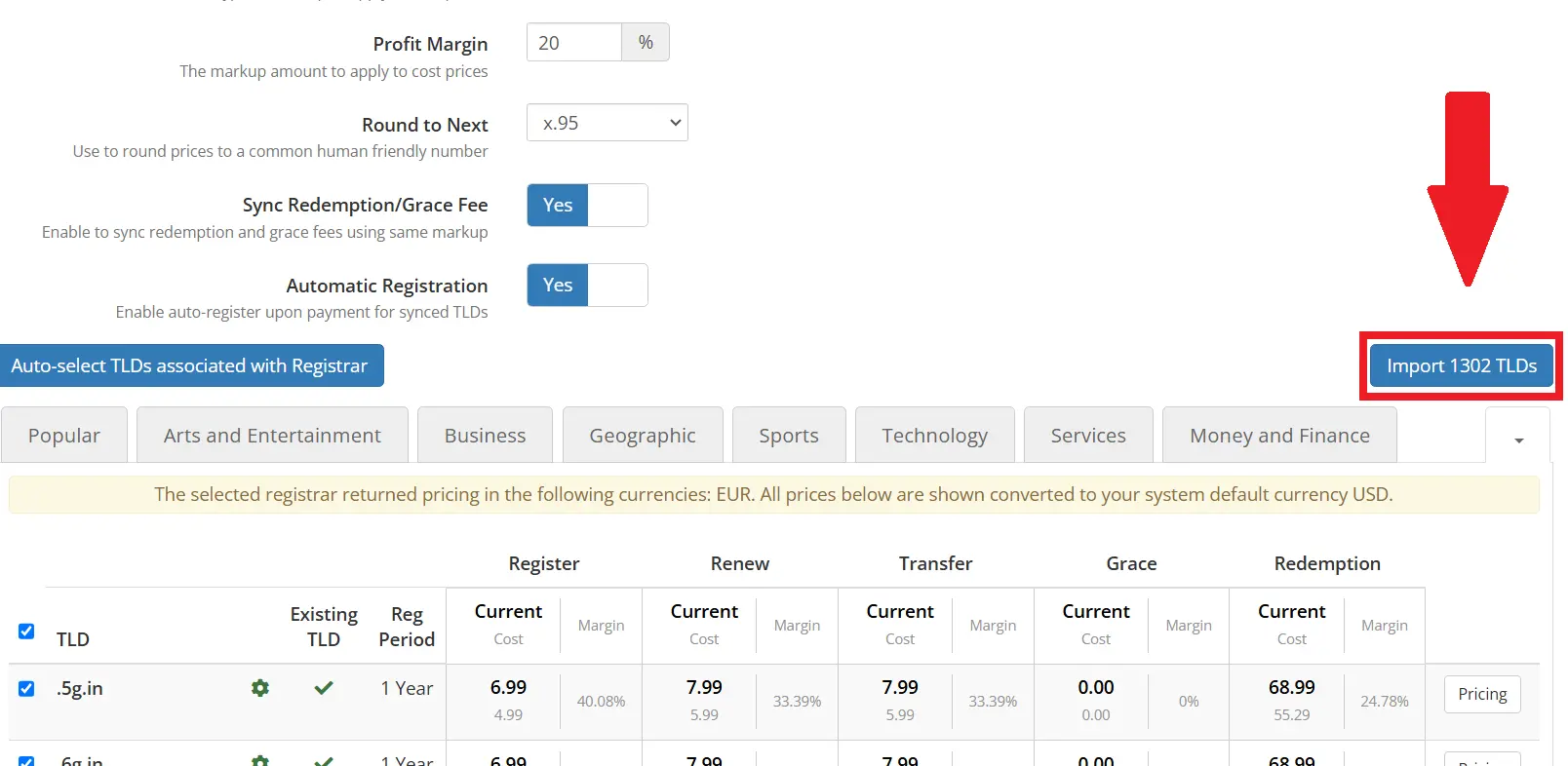 Import All Available Domain TLDs and Pricing for WHMCS Registrar Module - Knowledgebase - Rad ...