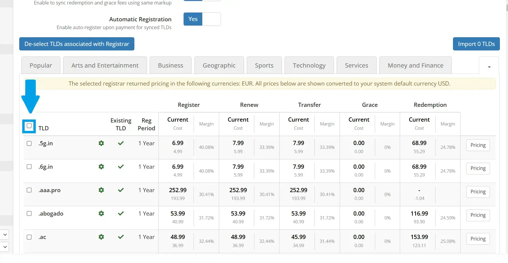 Import All Available Domain TLDs and Pricing for WHMCS Registrar Module - Knowledgebase - Rad ...